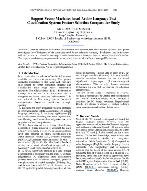 Pdf Support Vector Machines Based Arabic Language Text Classification System Feature