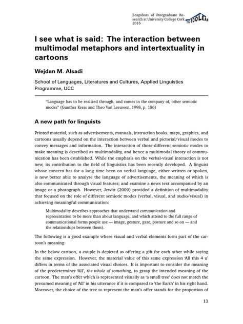 Multimodal Metaphor And Intertextuality Pdf Cartoon Metaphor