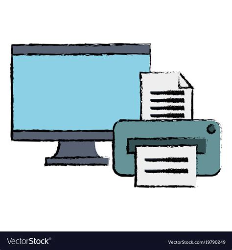 Monitor Computer With Printer Royalty Free Vector Image