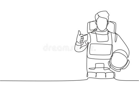 Continuous One Line Drawing Astronauts With A Thumbs Up Gesture Wearing Spacesuits To Explore