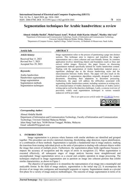 Segmentation Techniques For Arabic Handwritten A Review Pdf
