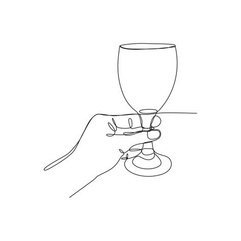 Draw One Continuous Line Hand Holding With Wine Glass Vector Illustration 21281208 Vector Art