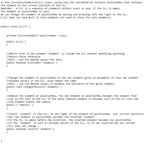 Solved In The Circularlinkedlist Cll Class Using Only The