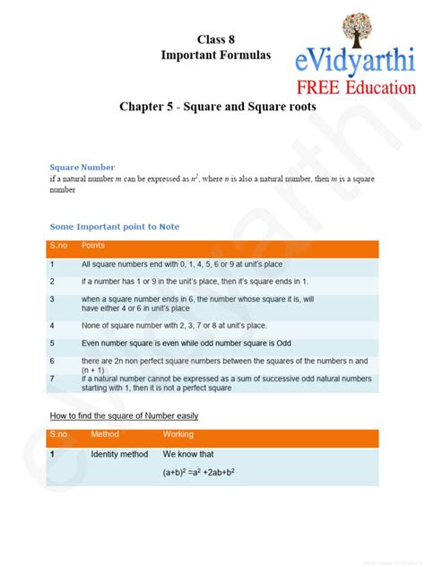 Class 8 Chapter 5 Maths Important Formulas Pdf