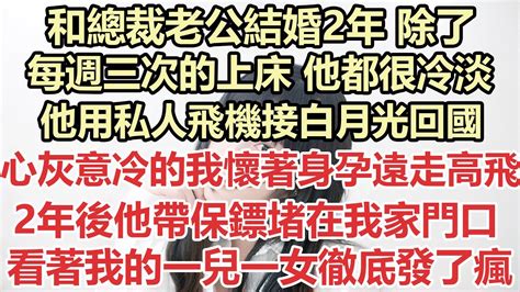 和總裁老公結婚2年，除了每週三次的上床，他都很冷淡，他用私人飛機接白月光回國，心灰意冷的我懷著身孕遠走高飛，2年後他帶保鏢堵在我家門口，看著我