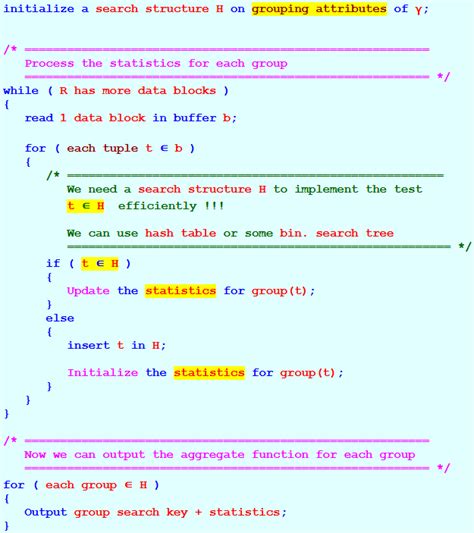The One Pass Grouping Algorithm γ Example