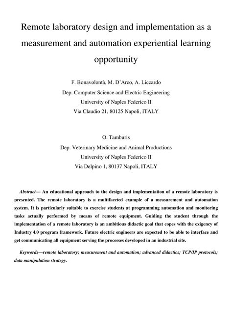 Pdf Remote Laboratory Design And Implementation As A Measurement And Automation Experiential