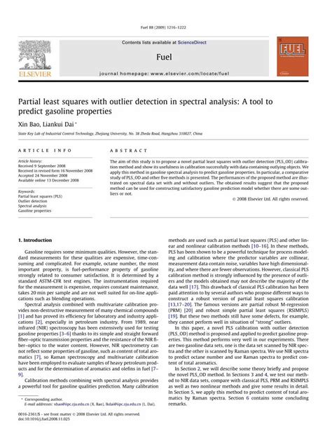 Pdf Partial Least Squares With Outlier Detection In Spectral Analysis A Tool To Predict