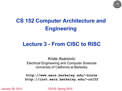 Cs 152 Computer Architecture And Engineering Krste Asanovic