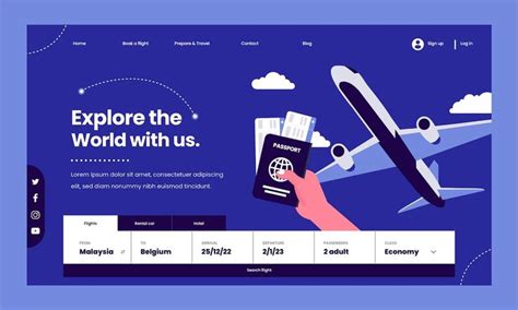 평면 디자인 항공사 서비스 방문 페이지 무료 벡터 Landing Page Bestest Friend Quotes Travel Project