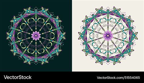 Circular Ornament With Dragonfly Chamomile Vector Image