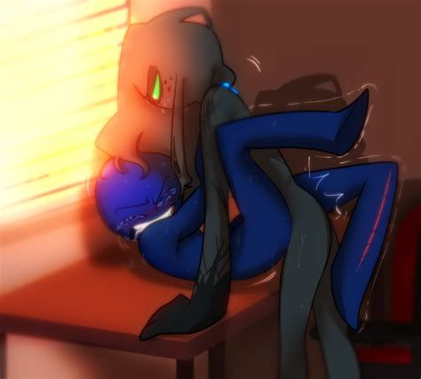 Rule 34 Against Table Bald Bald Man Blue Skin Burn Scar Eyes Eyes Closed Gay Gildedguy