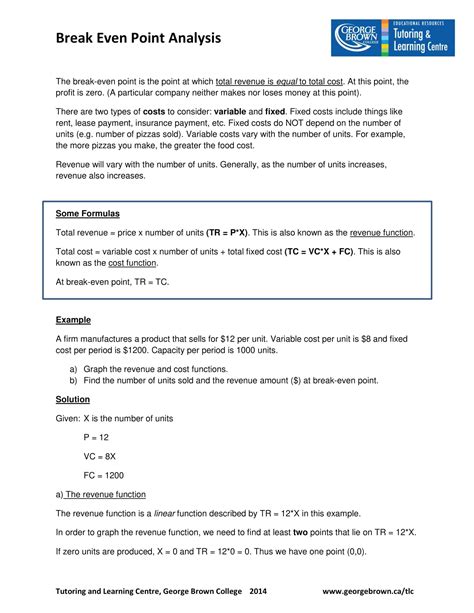 Free Printable Break Even Analysis Templates Pdf Excel