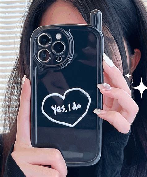 [당일발송🚀] 아이폰 레트로 블랙 안테나 전화기 휴대폰 레터링 풀커버 범버 하트 드로잉 심플 미니멀 우정 베이직 케이스 에이블리