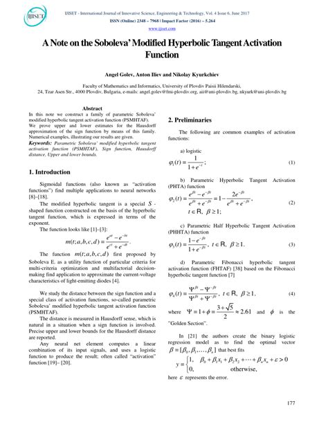 Pdf A Note On The Soboleva Modified Hyperbolic Tangent Activation Function