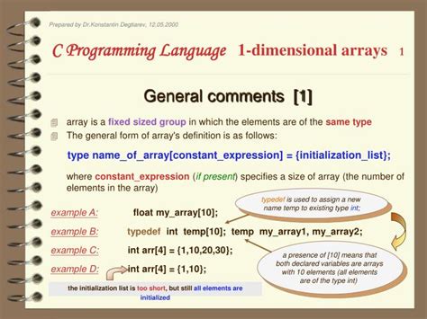 Ppt C Programming Language 1 Dimensional Arrays 1 Powerpoint