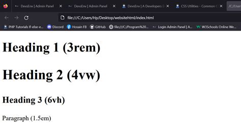 css font size px em rem vw vh devsenv