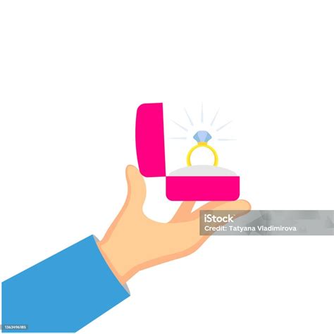 한 남자의 손이 귀중한 돌이 달린 반지가 있는 상자를 들고 있다 약혼식에 대한 스톡 벡터 아트 및 기타 이미지 약혼식 약혼 반지 결혼 반지 Istock