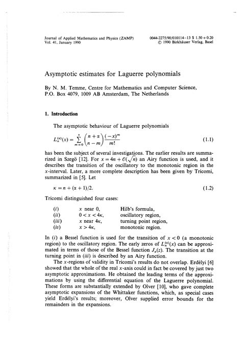 pdf asymptotic estimates for laguerre polynomials