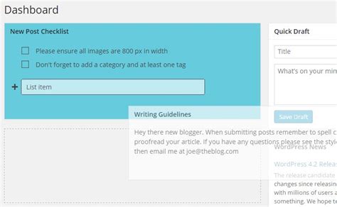 adding notes reminders and instructions to your wordpress dashboard