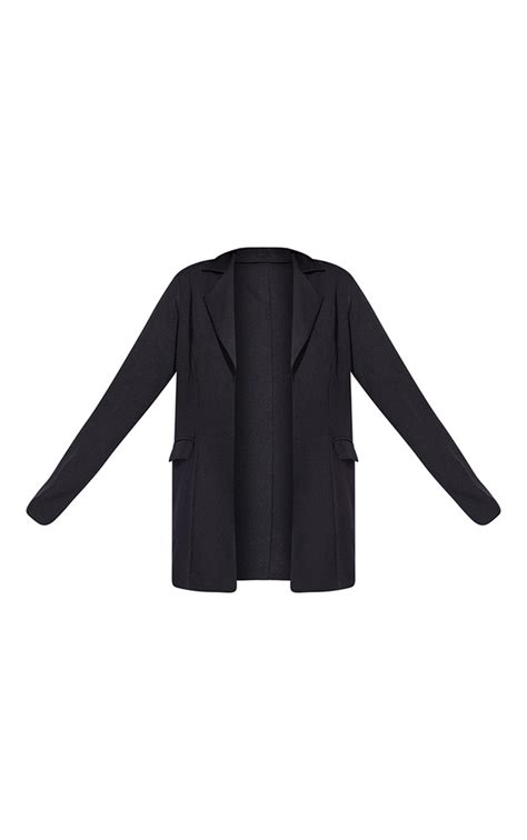 Black Woven Fitted Longline Blazer Outerwear Prettylittlething