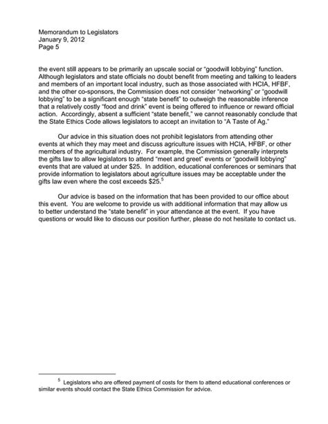 Ethics Commission Memo On A Taste Of Ag Invite Pdf