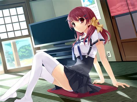 Asa Female House Sexy Cute Sit Girl Uniform Anime Hot Sitting Anime Girl Hd