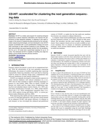 Cd Hit Accelerated For Clustering The Next Bioinformatics