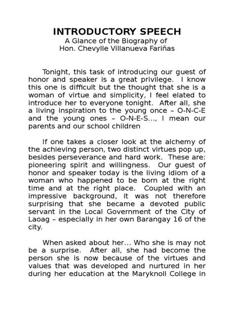 Sample Speech In Introducing A Guest Speaker Pdf