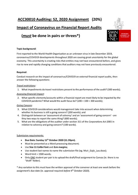 Acc30010 Auditing Assignment S2 2020 Warning Tt Undefined