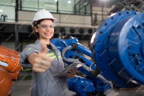 Premium Photo A Female Engineer Completed The Updating Software And Calibrating A Robotics Arm