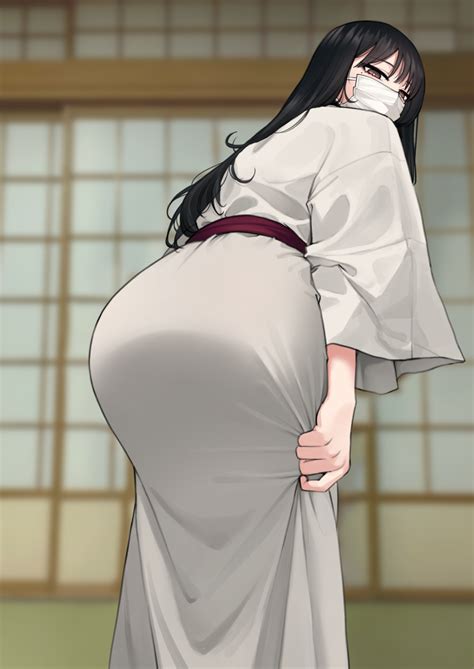 Nago Purin Original Commentary Girl Ass Black Hair Blurry Blurry Background Bright