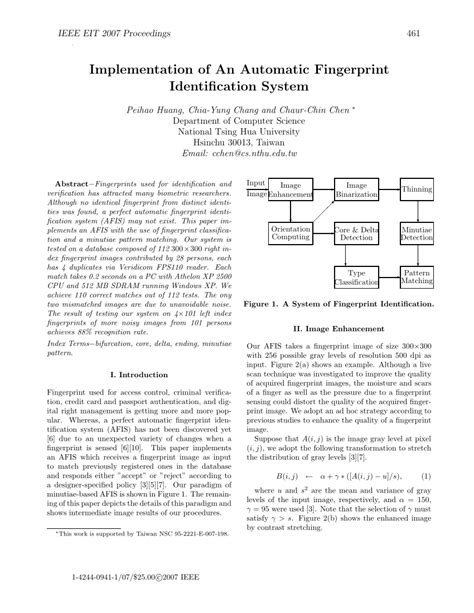 Pdf Implementation Of An Automatic Fingerprint Identification System