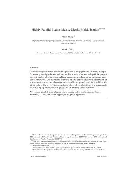Pdf Highly Parallel Sparse Matrix Matrix Multiplication