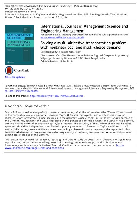 Pdf Solving A Multi Objective Transportation Problem With Nonlinear