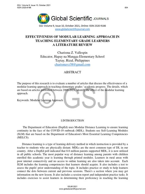 Effectiveness Of Modular Learning Approach In Teaching Elementary Grade