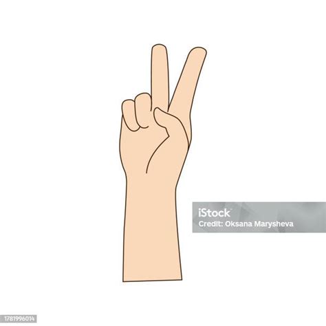 고립된 손 두 손가락을 위로 올리는 제스처 벡터 일러스트 레이 션 베이지 색입니다 손은 숫자 2를 나타냅니다 2에 대한 스톡 벡터 아트 및 기타 이미지 Istock