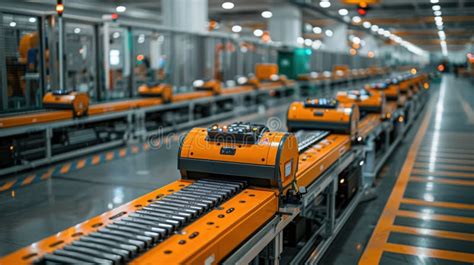 Industrial Robot Works Automatically In Smart Autonomous Factory Stock