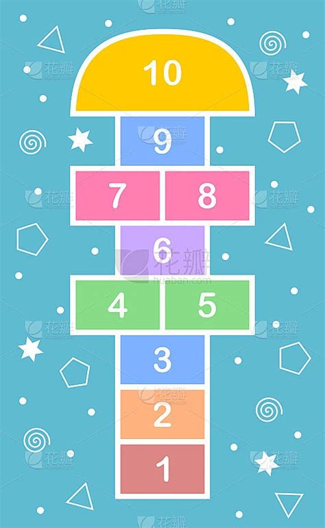 跳房子游戏与蓝色背景素材 花瓣网