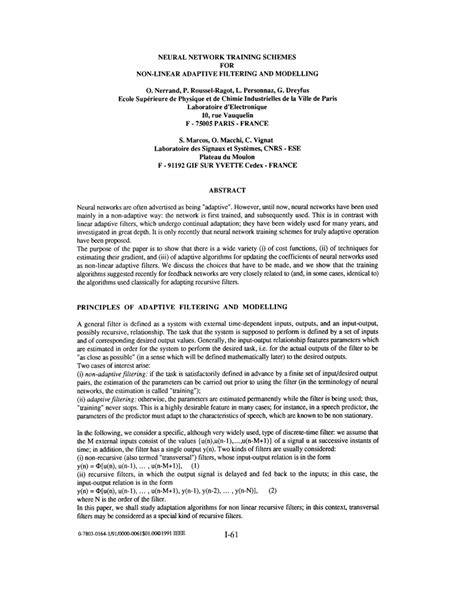 Pdf Neural Network Training Schemes For Non Linear Adaptive Filtering And Modelling