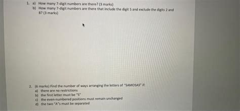 Solved 1 A How Many 7 Digit Numbers Are There 3 Marks