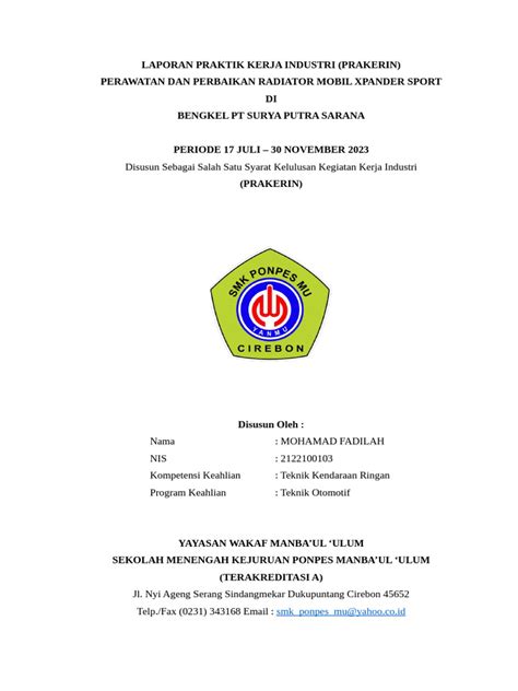 Laporan Prakerin Mohamad Fadilah Pdf Teknologi And Rekayasa