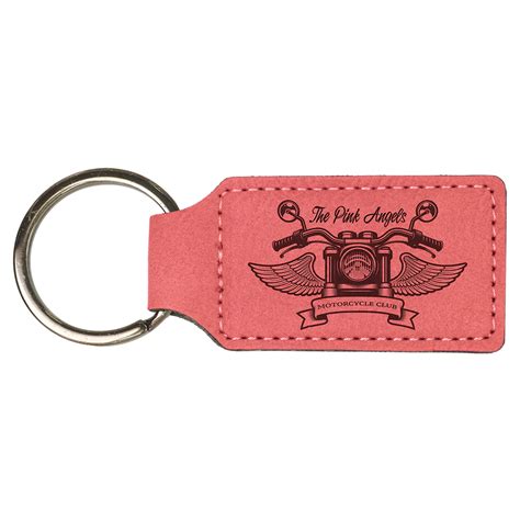 Pink Rectangle Leatherette Keychain With Custom Laser Engraving