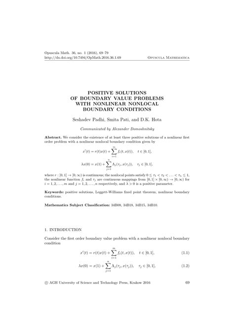 Pdf Positive Solutions Of Boundary Value Problems With Nonlinear Nonlocal Boundary Conditions
