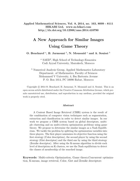 Pdf A New Approach For Similar Images Using Game Theory