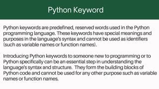 Introducing Python Keywords Naresh IT PPT