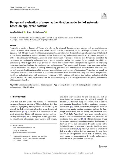 Design And Evaluation Of A User Authentication Model For Iot Networks