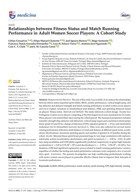Pdf Relationships Between Fitness Status And Match Running