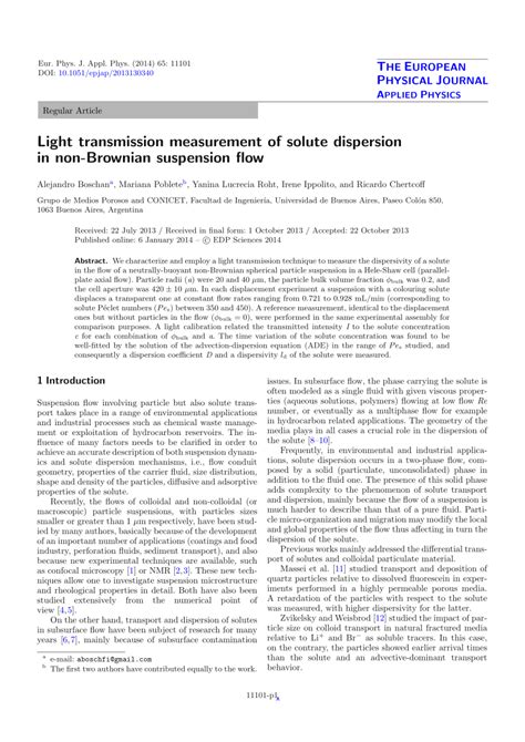 Pdf Light Transmission Measurement Of Solute Dispersion In Non Brownian Suspension Flow
