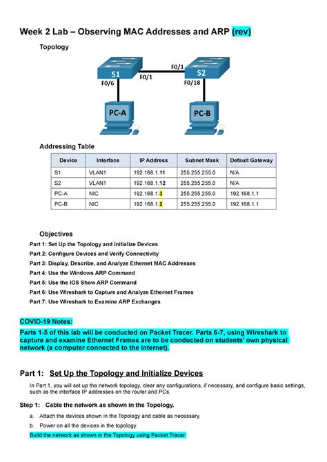 week 2 lab observing mac addresses and arp rev 168 11 255 255 255